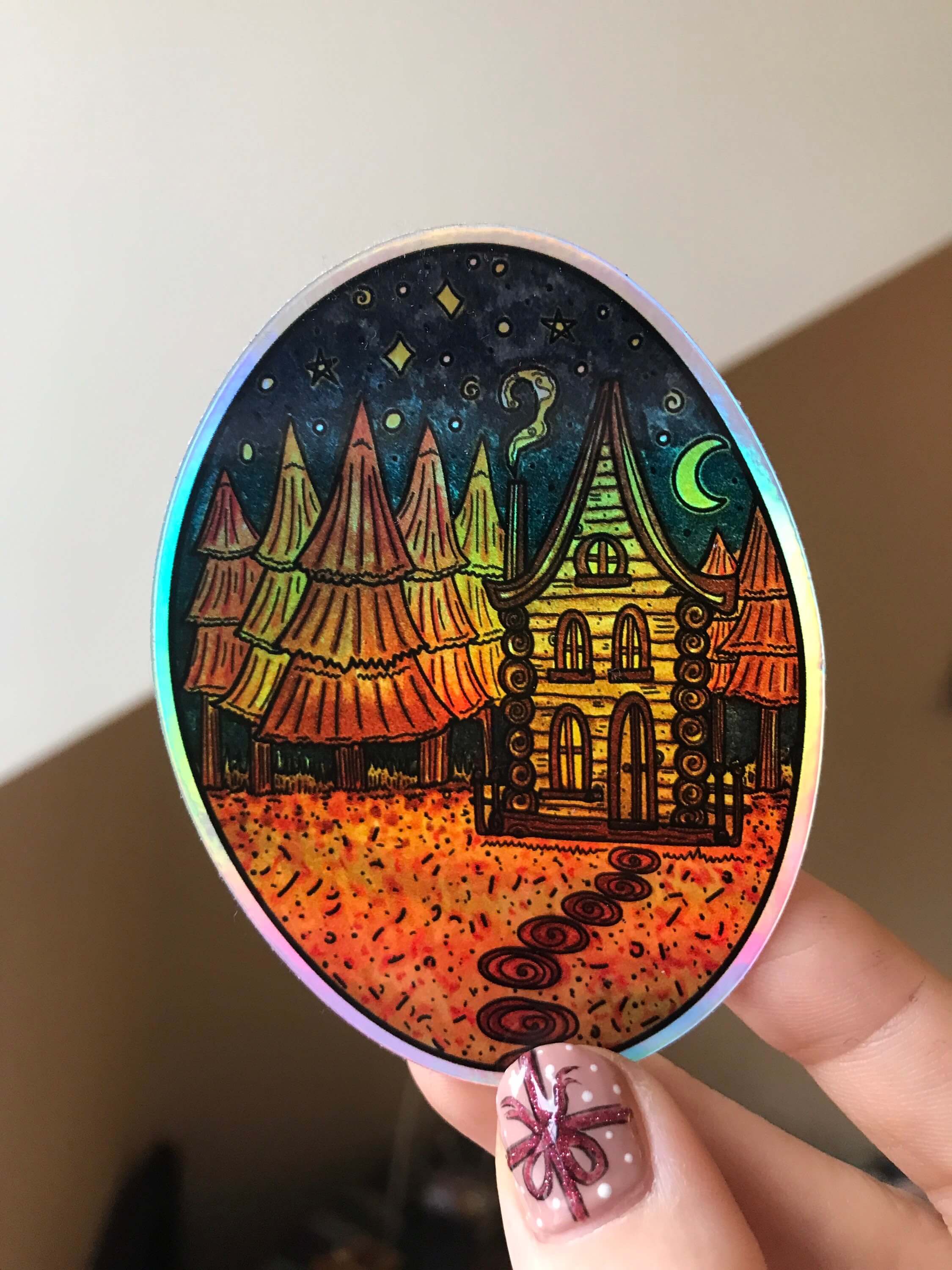 Cozy Cabin Sticker | Holographic Sticker • Kia Creates
