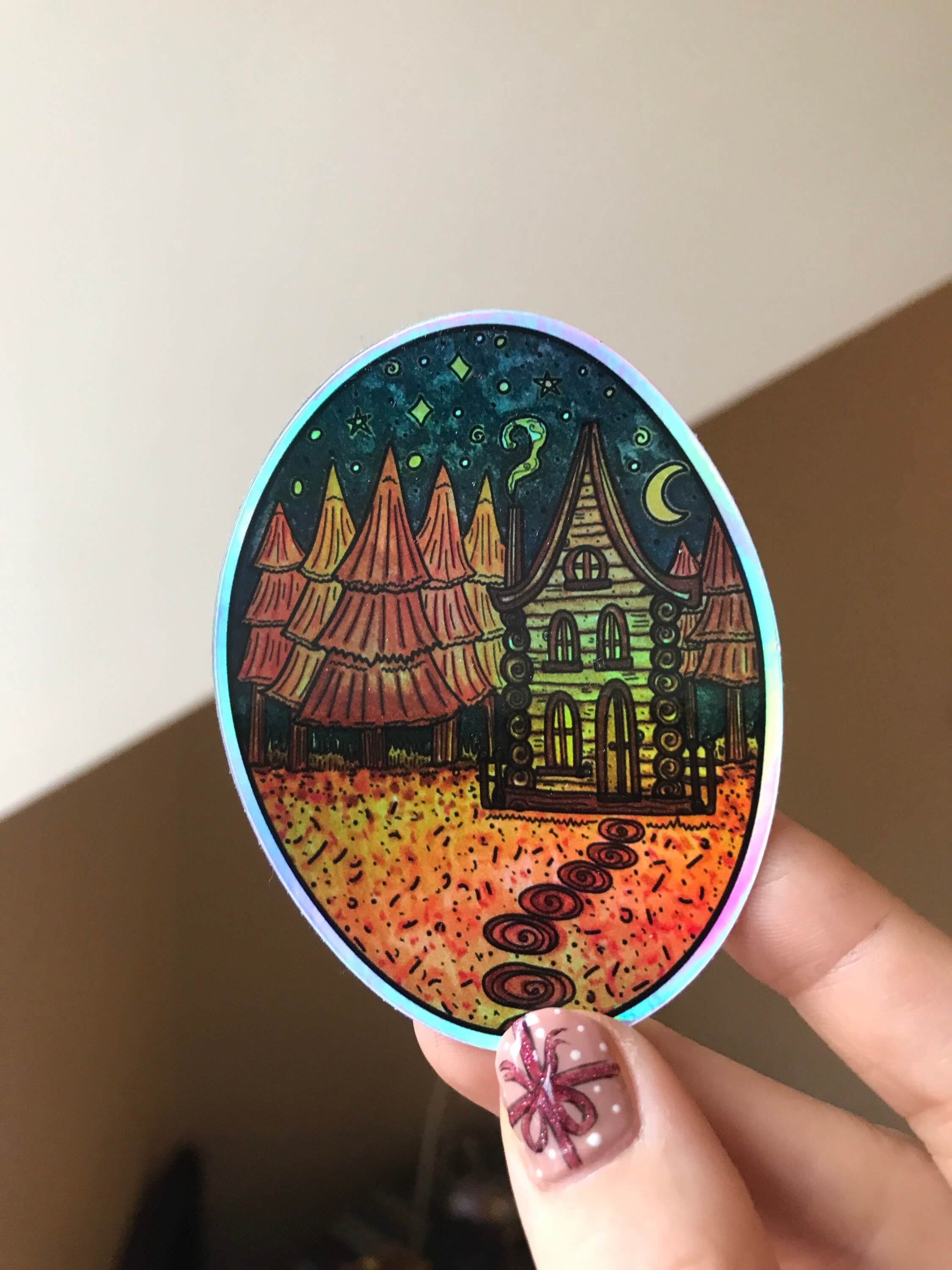 Cozy Cabin Sticker | Holographic Sticker • Kia Creates