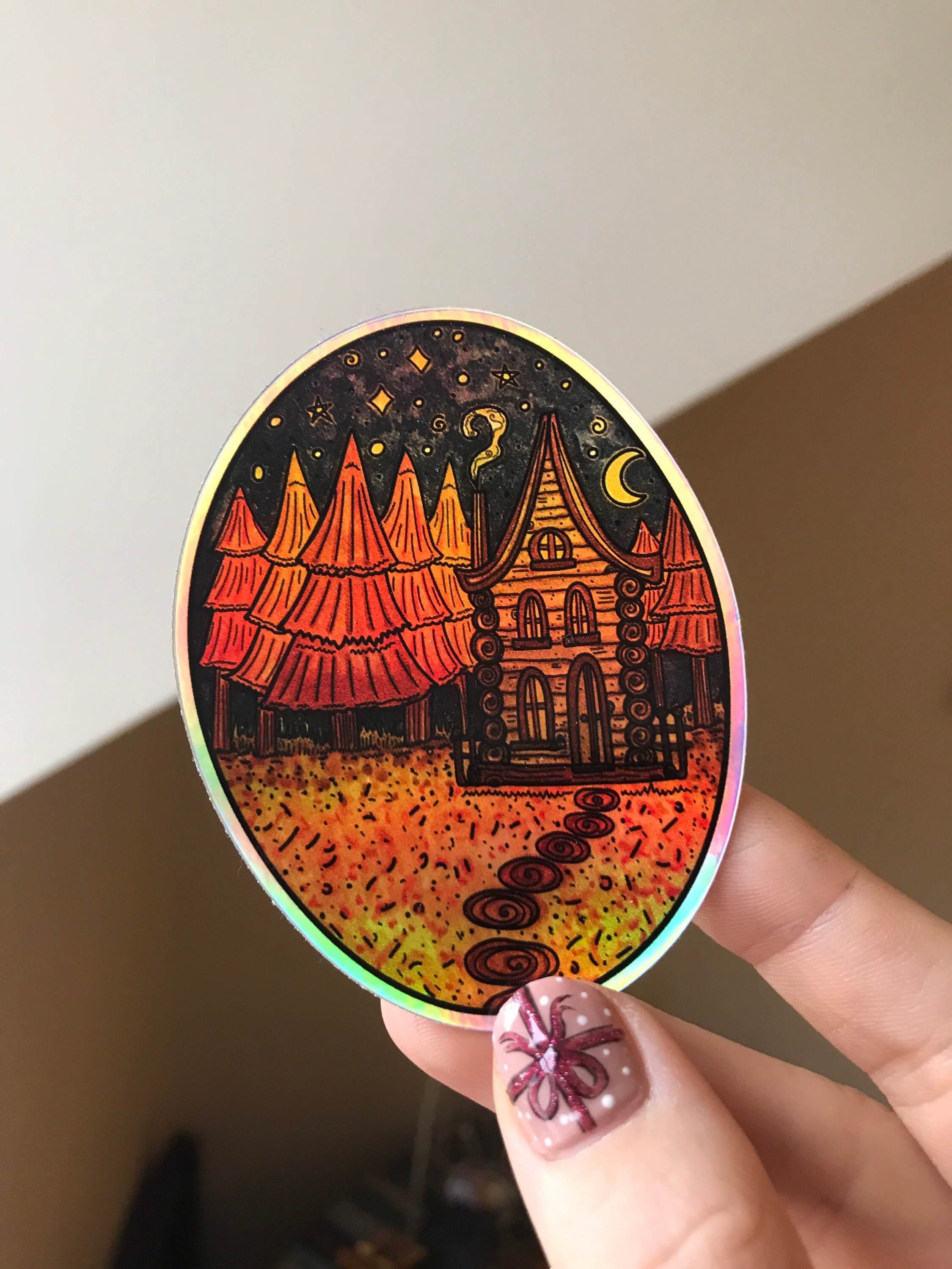 Cozy Cabin Sticker | Holographic Sticker • Kia Creates