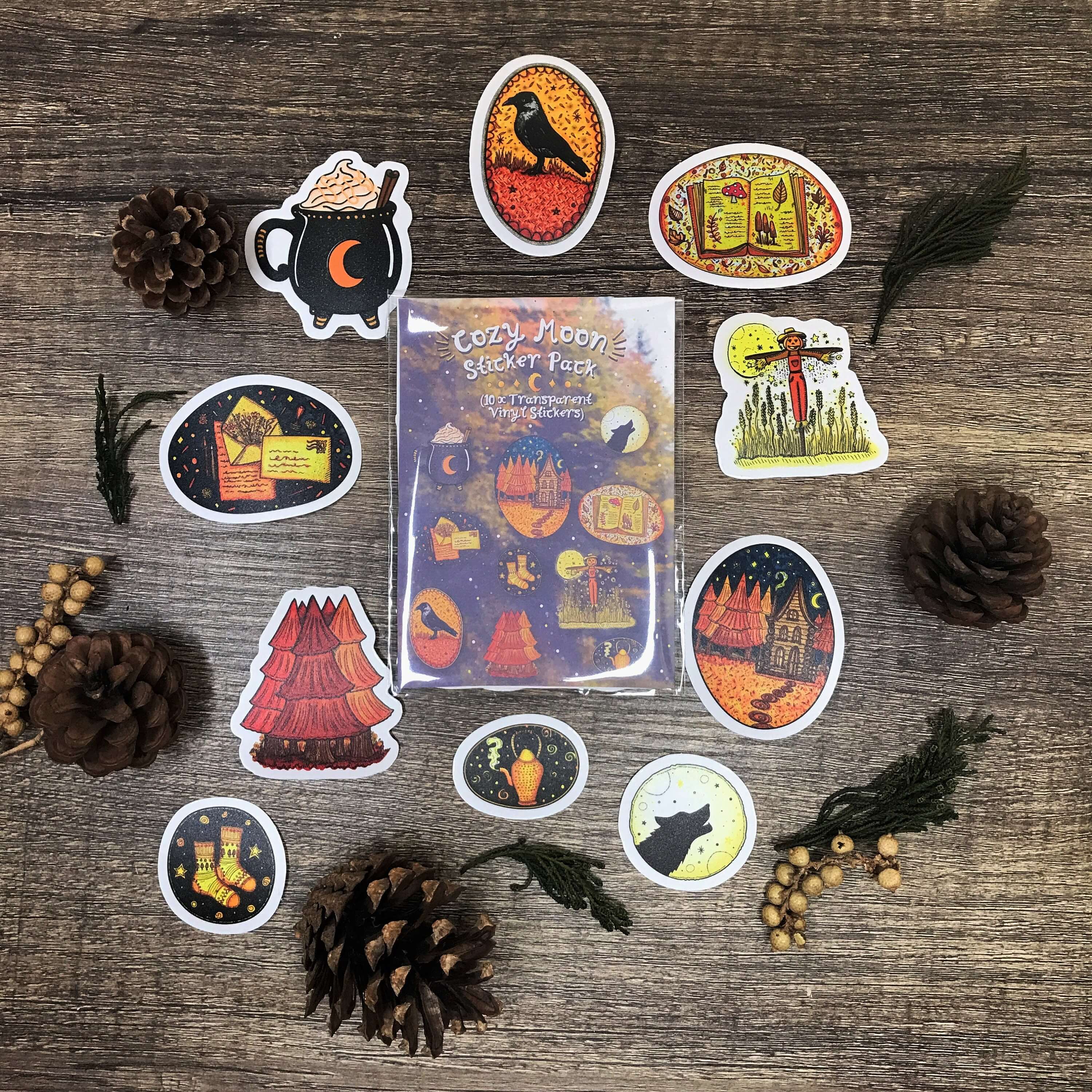 Cozy Moon Stickers | Transparent Witchy Sticker Pack • Kia Creates