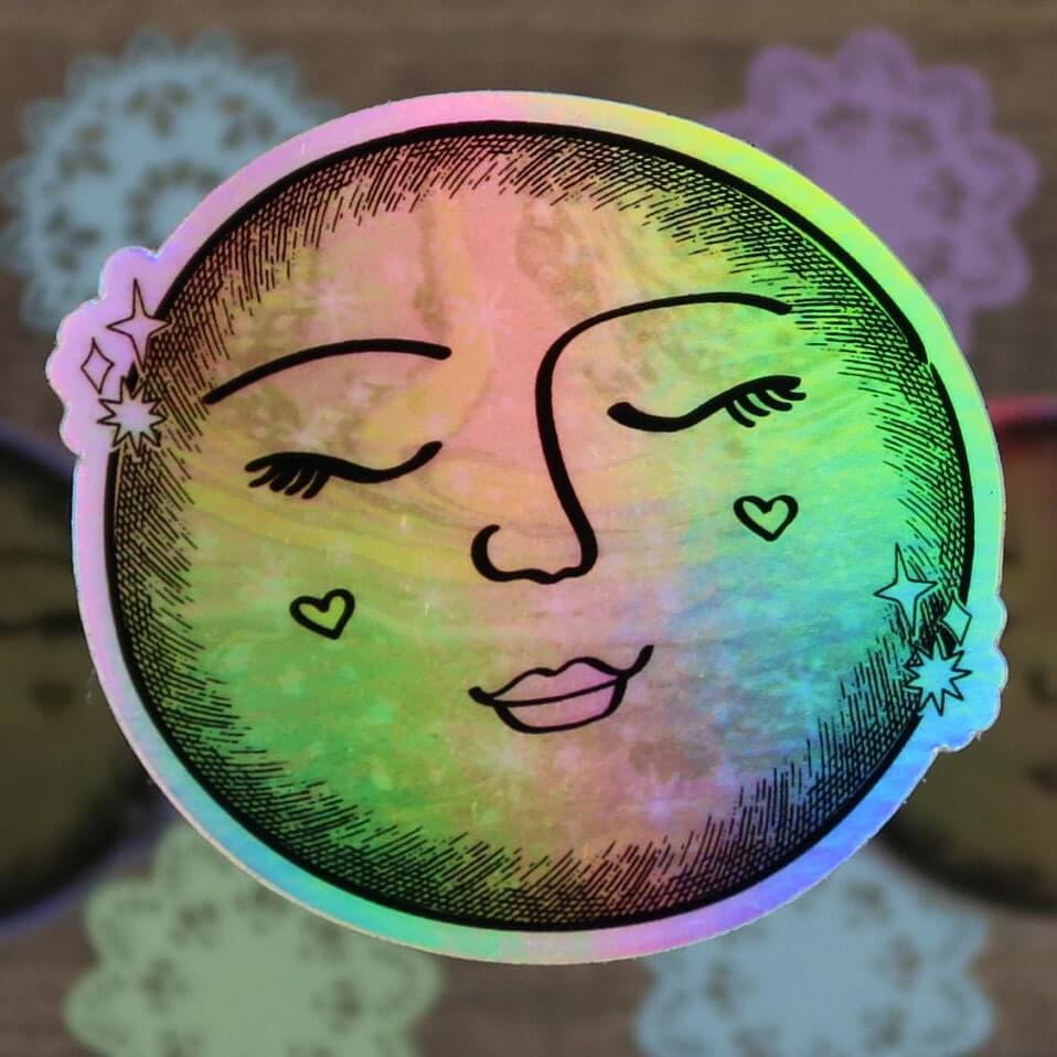 Full Moon Sticker | Holographic Moon Sticker • Kia Creates