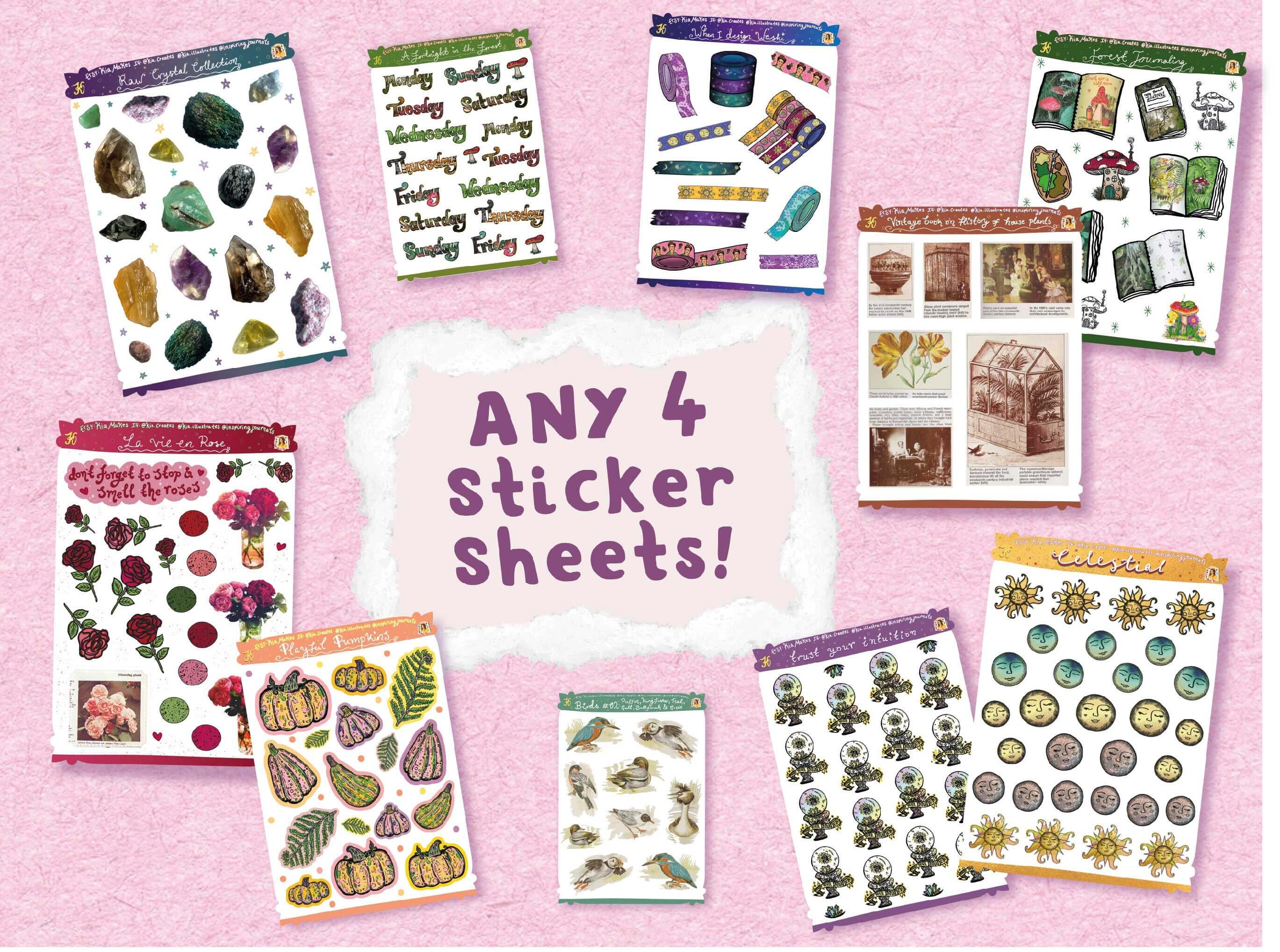 Sticker Sheet Bundle | Your choice of ANY 4 Sticker Sheets • Kia Creates