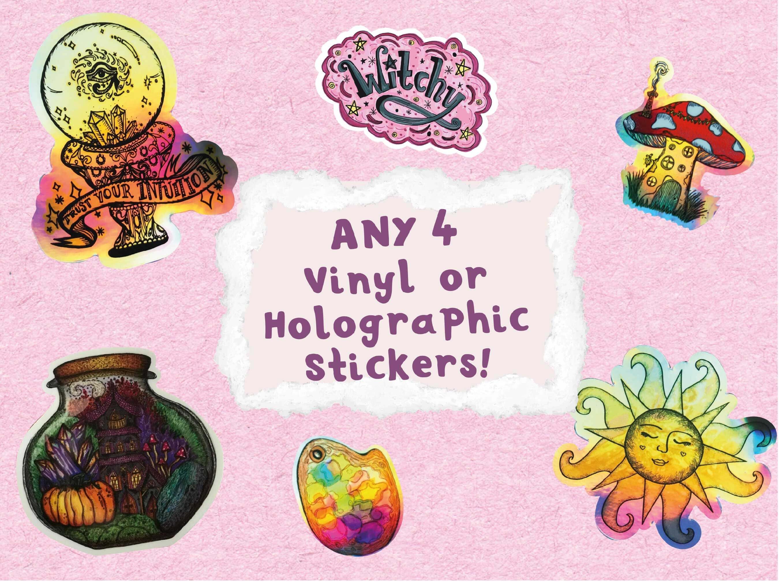 Vinyl Sticker Bundle | Your choice of 4 Holographic or Vinyl Stickers