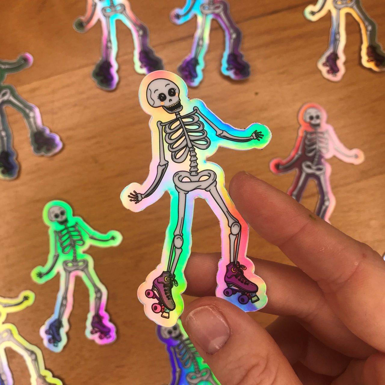 Skating Skeleton Sticker | Holographic Rollerskating Sticker