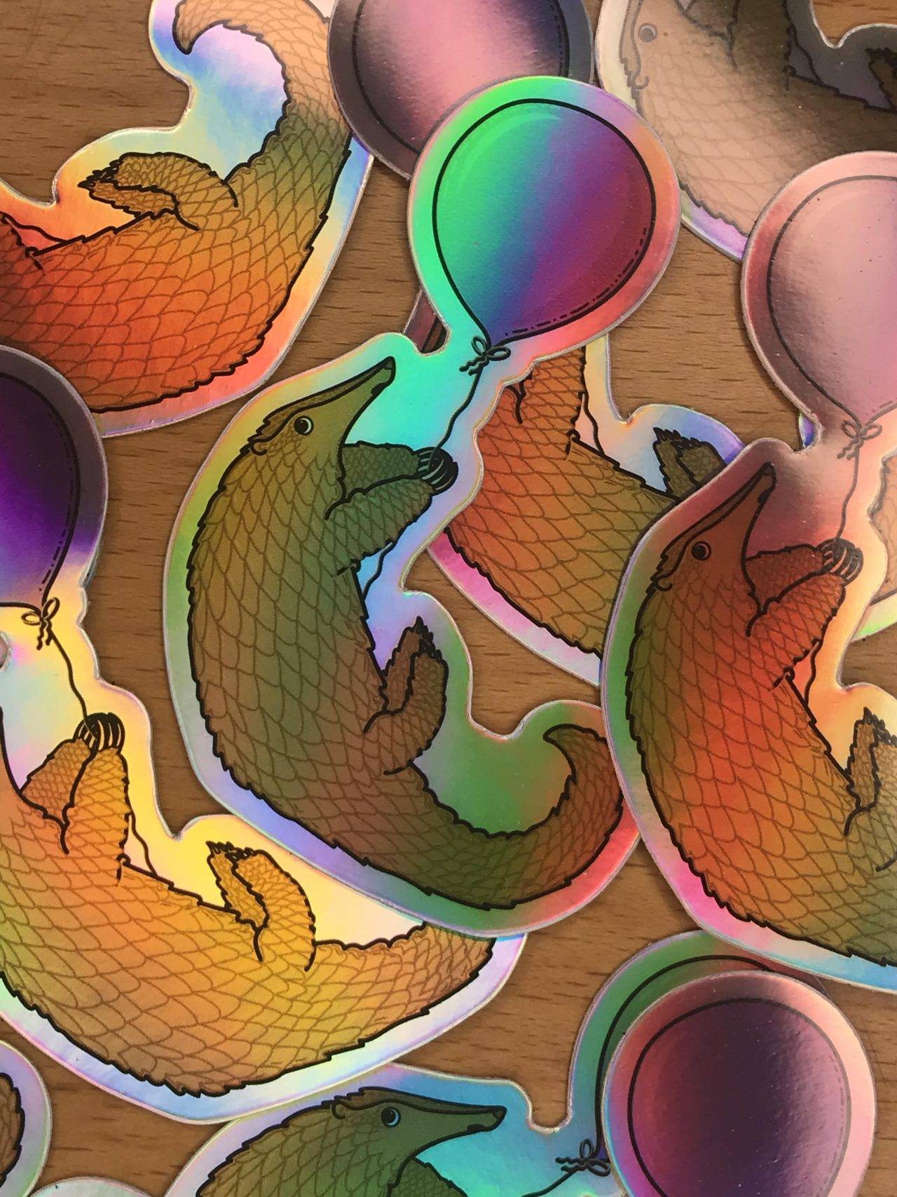 Cute Pangolin Sticker • Pangolin Holographic Sticker • Kia Creates