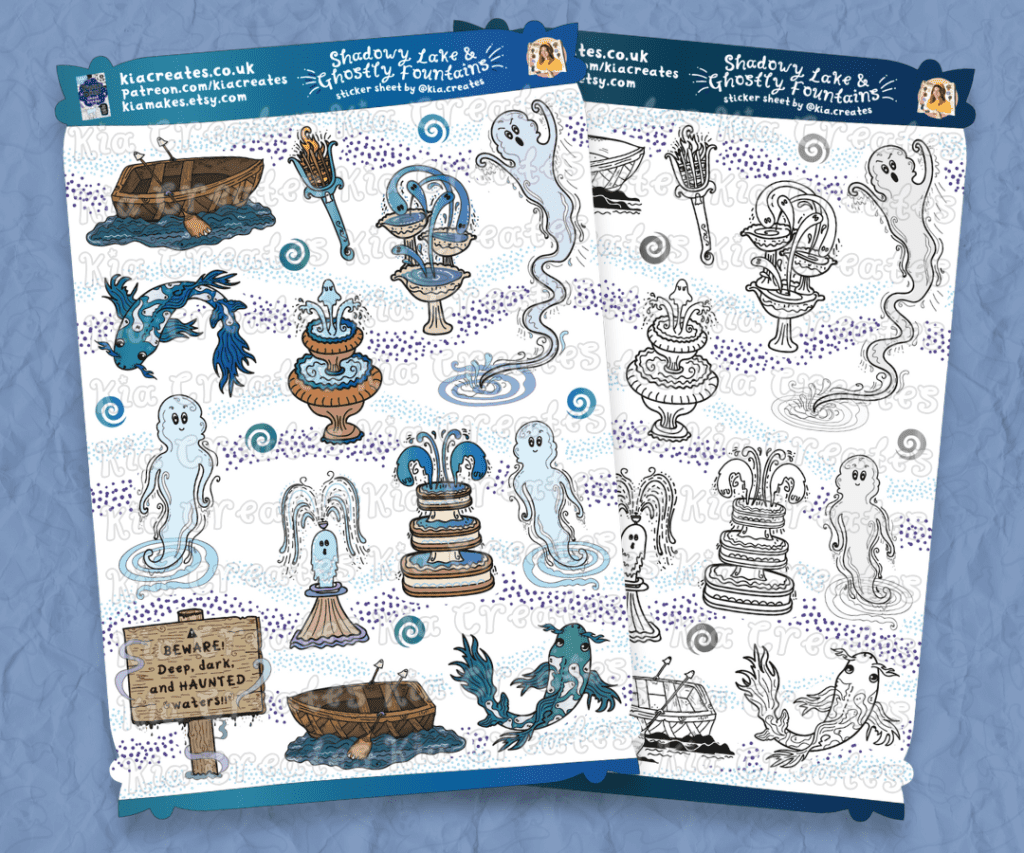 Haunted Lake Stickers | Shadowy Lake and Ghostly Fountains