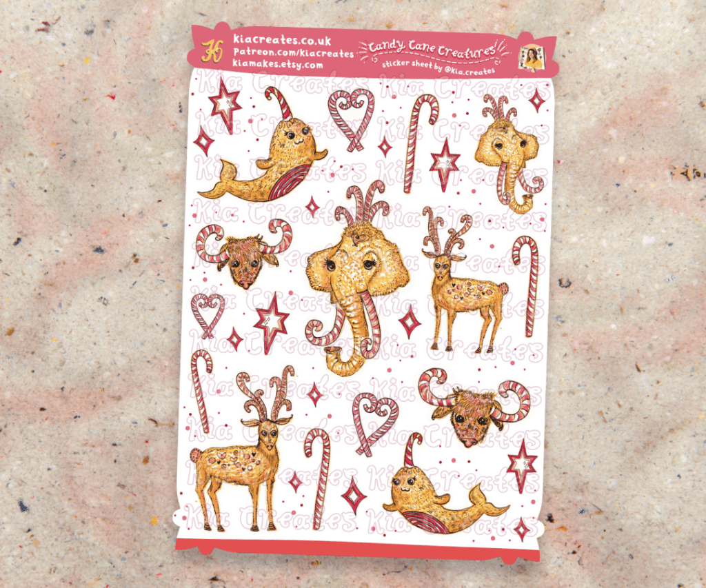 Candy Cane Creatures • Christmas Sticker Sheet • Kia Creates