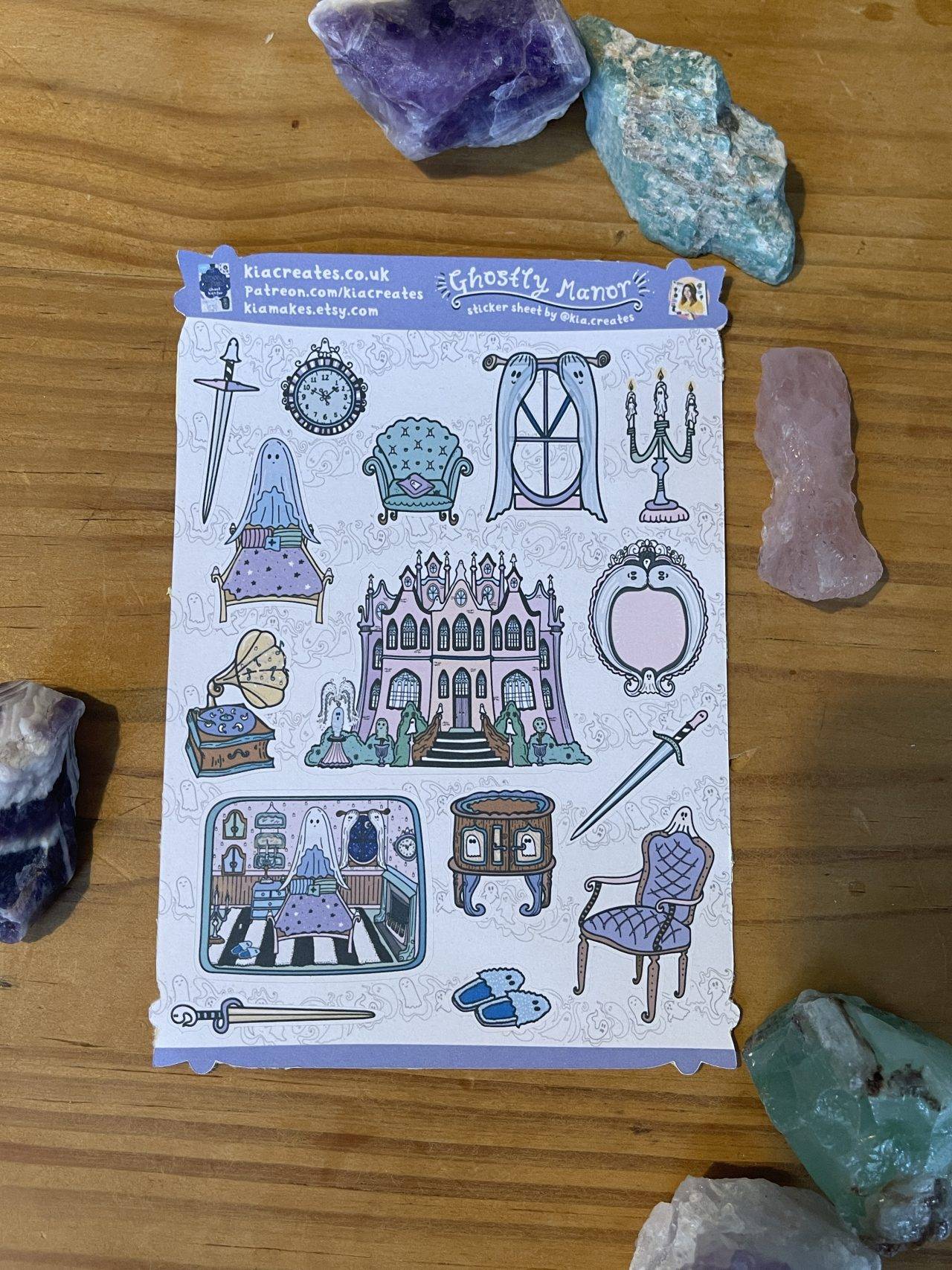 Ghostly Manor Stickers | Cute Halloween Mansion Sticker Sheet