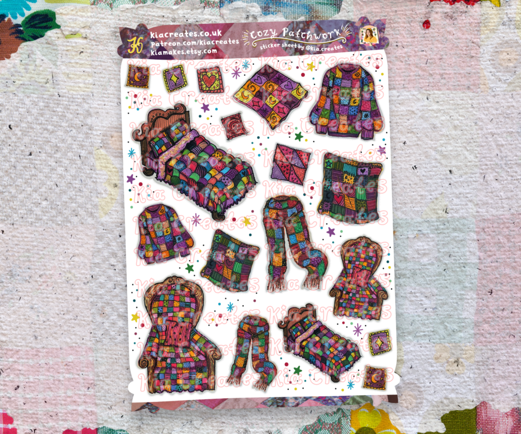 Cozy Patchwork Sticker Sheet | 'Grandmacore' aesthetic stickers