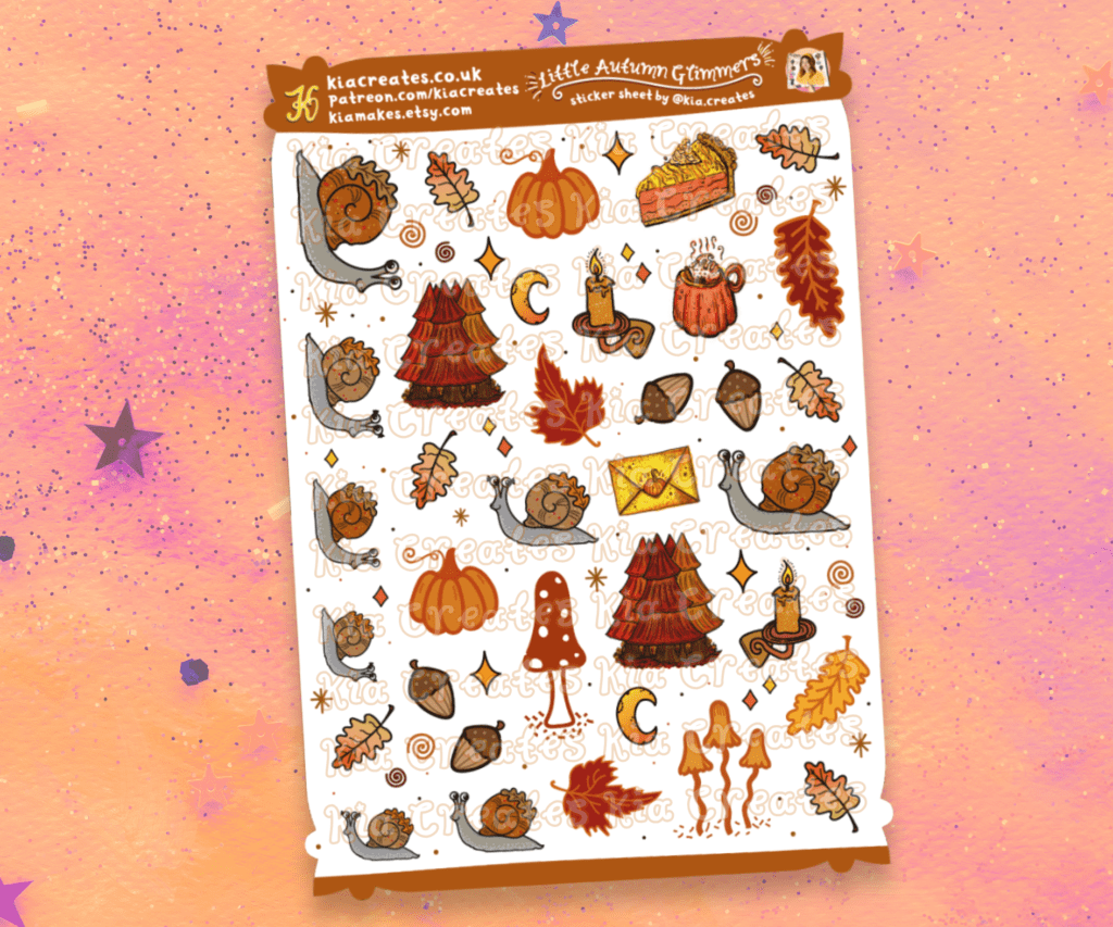 Little Autumn Glimmers Sticker Sheet | Fall Planner Stickers • Kia Creates