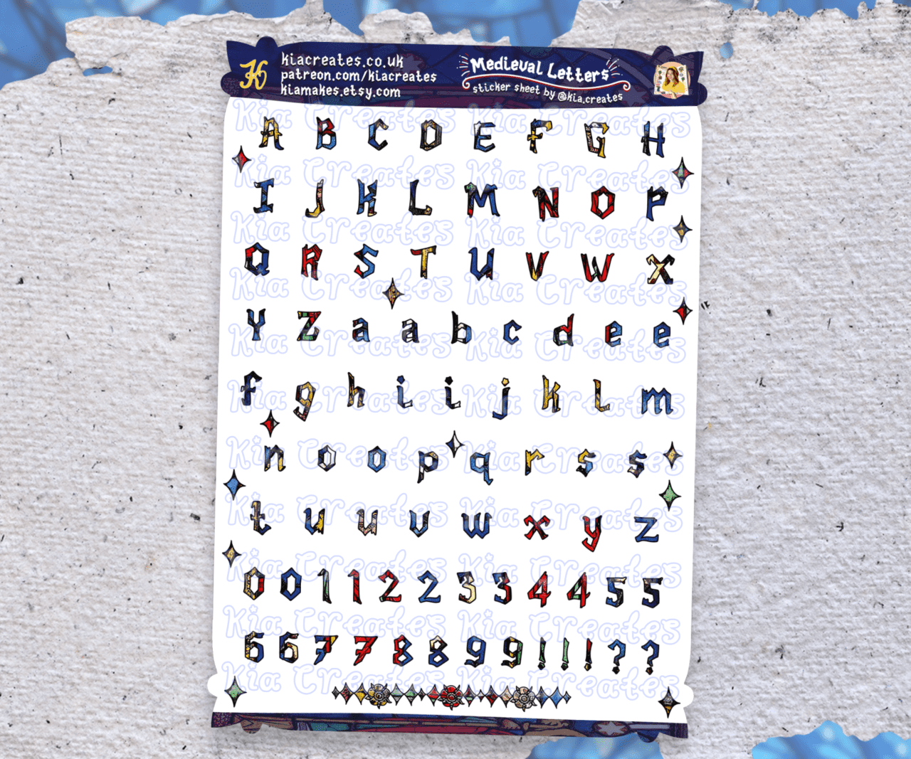 Medieval Alphabet Sticker Sheet | Letter & Number Stickers