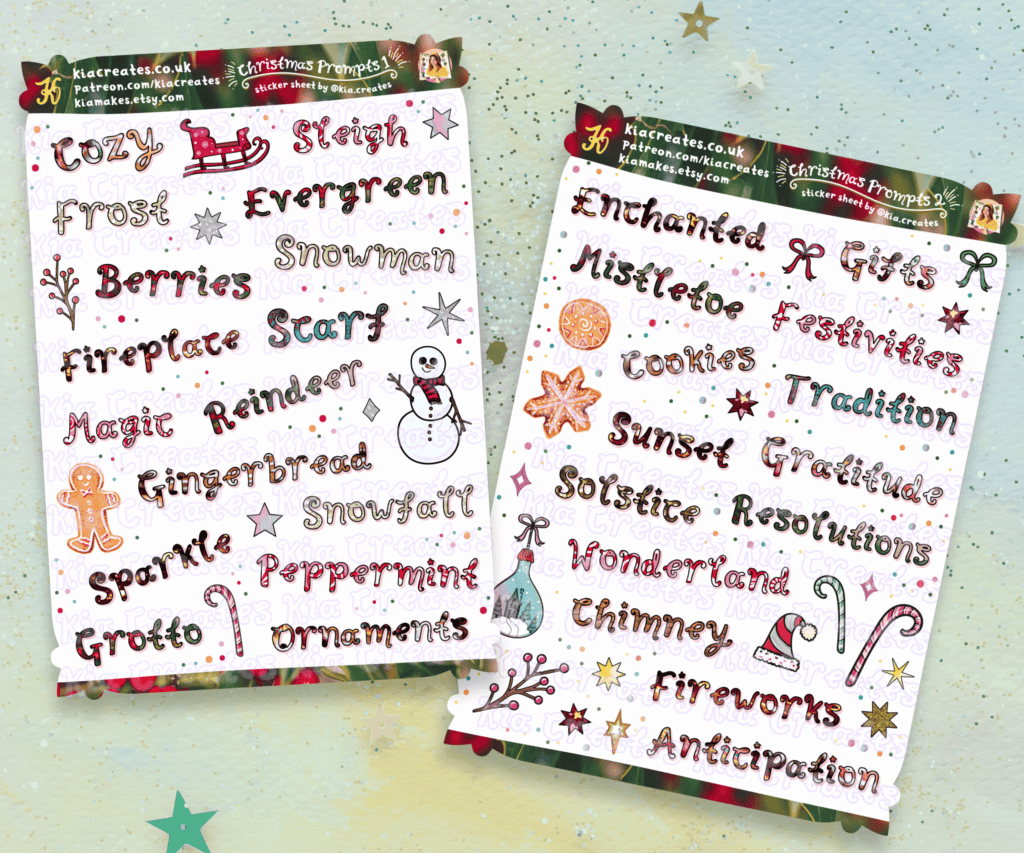 Christmas word stickers! December Daily Prompts Sticker Sheet • Kia Creates